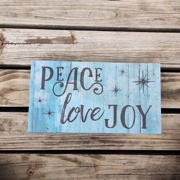 Accents | Nwt Peace Love Joy Barnboard Blue Black Light Up Christmas ...